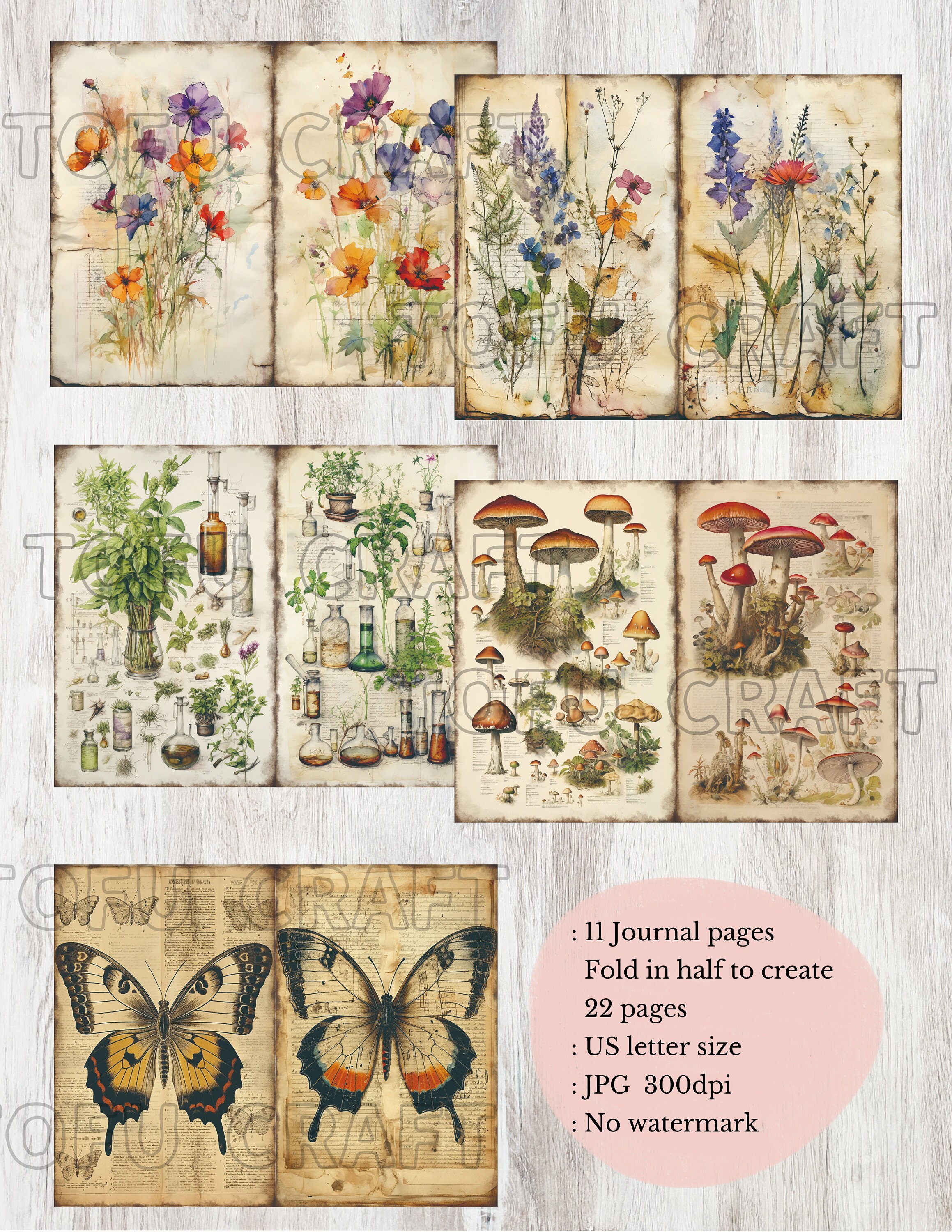 Naturalist Junk Journal Kit Printable, Botanical Journal Making Kit ...