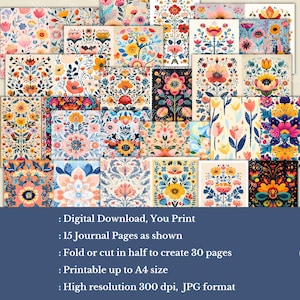 Scandinavian Folk Art Flower Printable Paper, Collage Sheets (digital ...