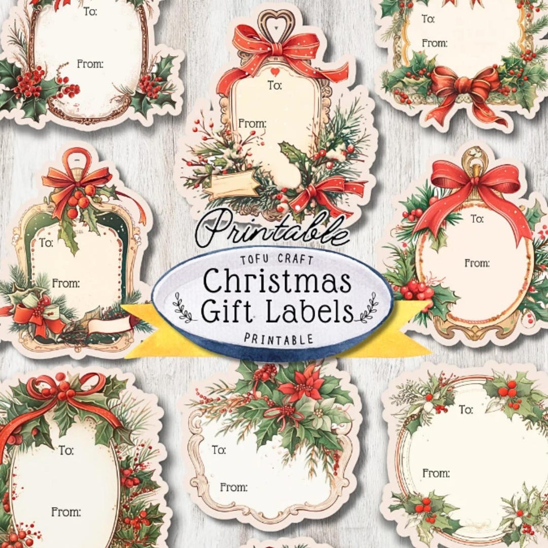 Printable Vintage Christmas Gift Tags: Retro Holiday Labels (digital ...