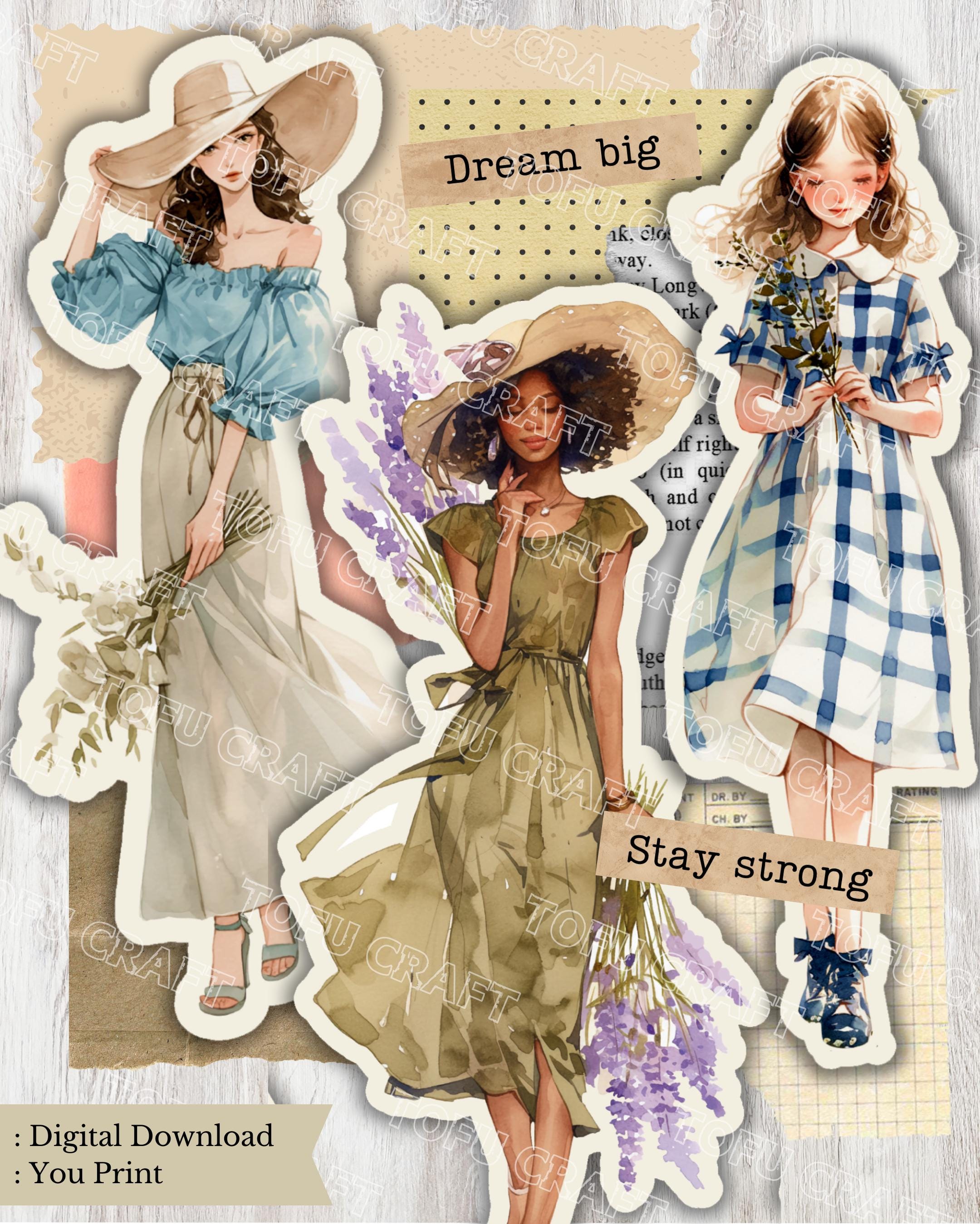 Watercolor Cottagecore Girl Clipart, Scrapbooking Stickers (digital ...
