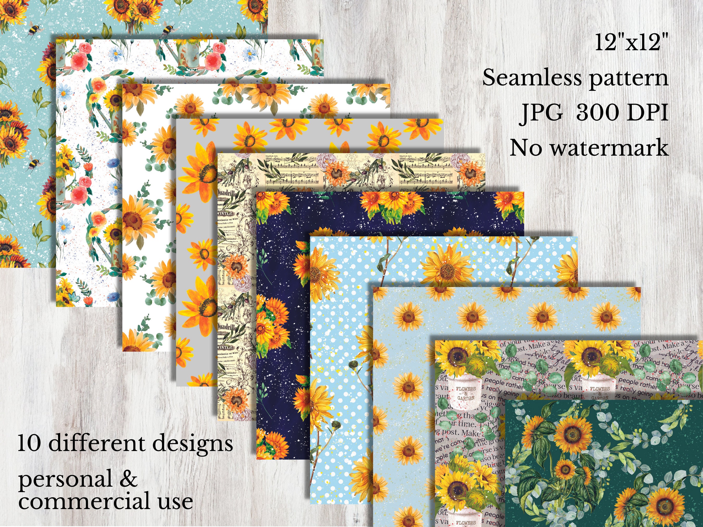 Sunflower Printable Pattern Seamless Sunflower Digital Paper Commercial Use Pattern Sunflower ...