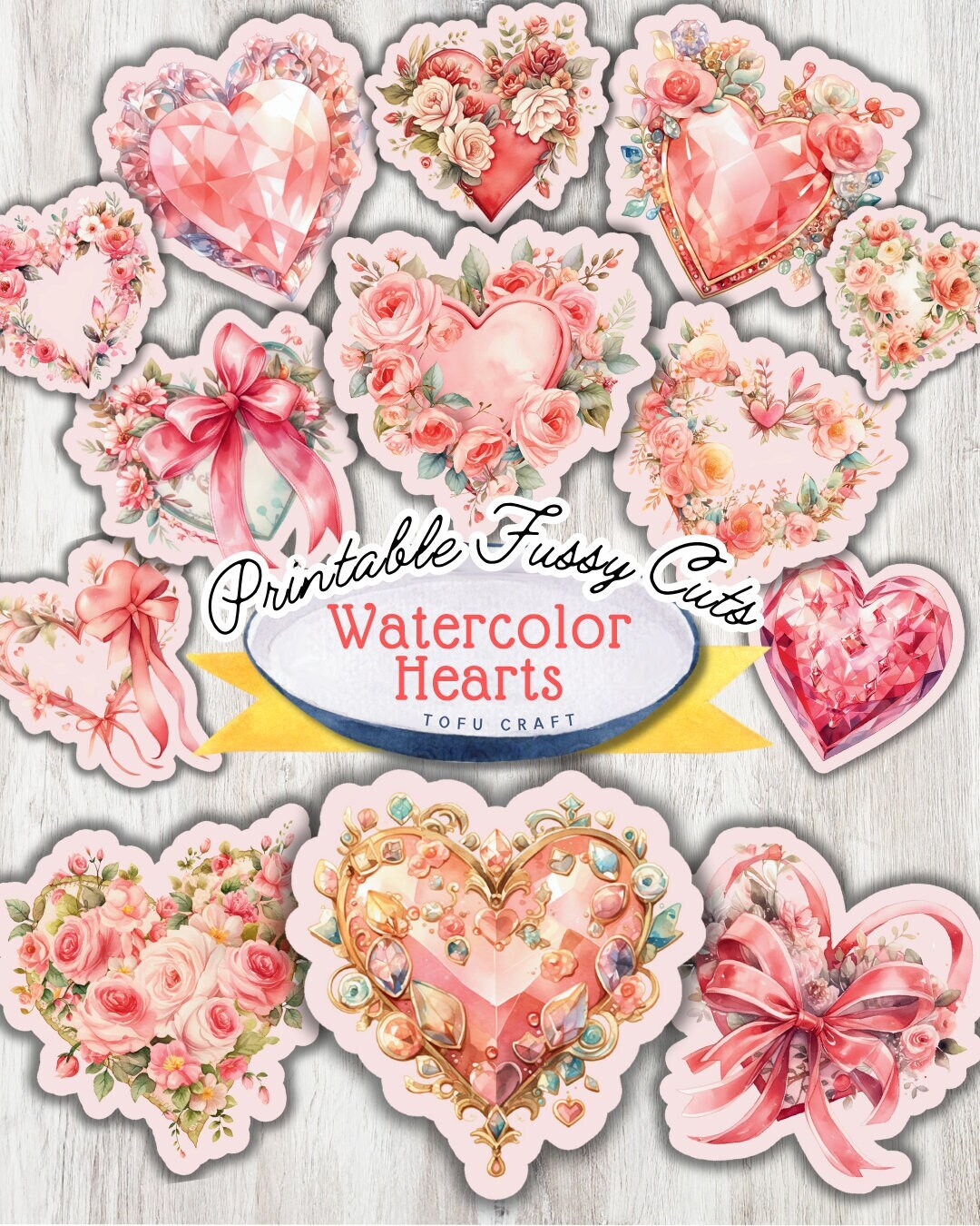 Watercolor Valentines Love Hearts Stickers Printable Collage Sheet ...
