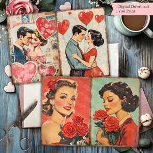 Vintage Style Valentine Junk Journal Pages, Printable Valentine Collage ...