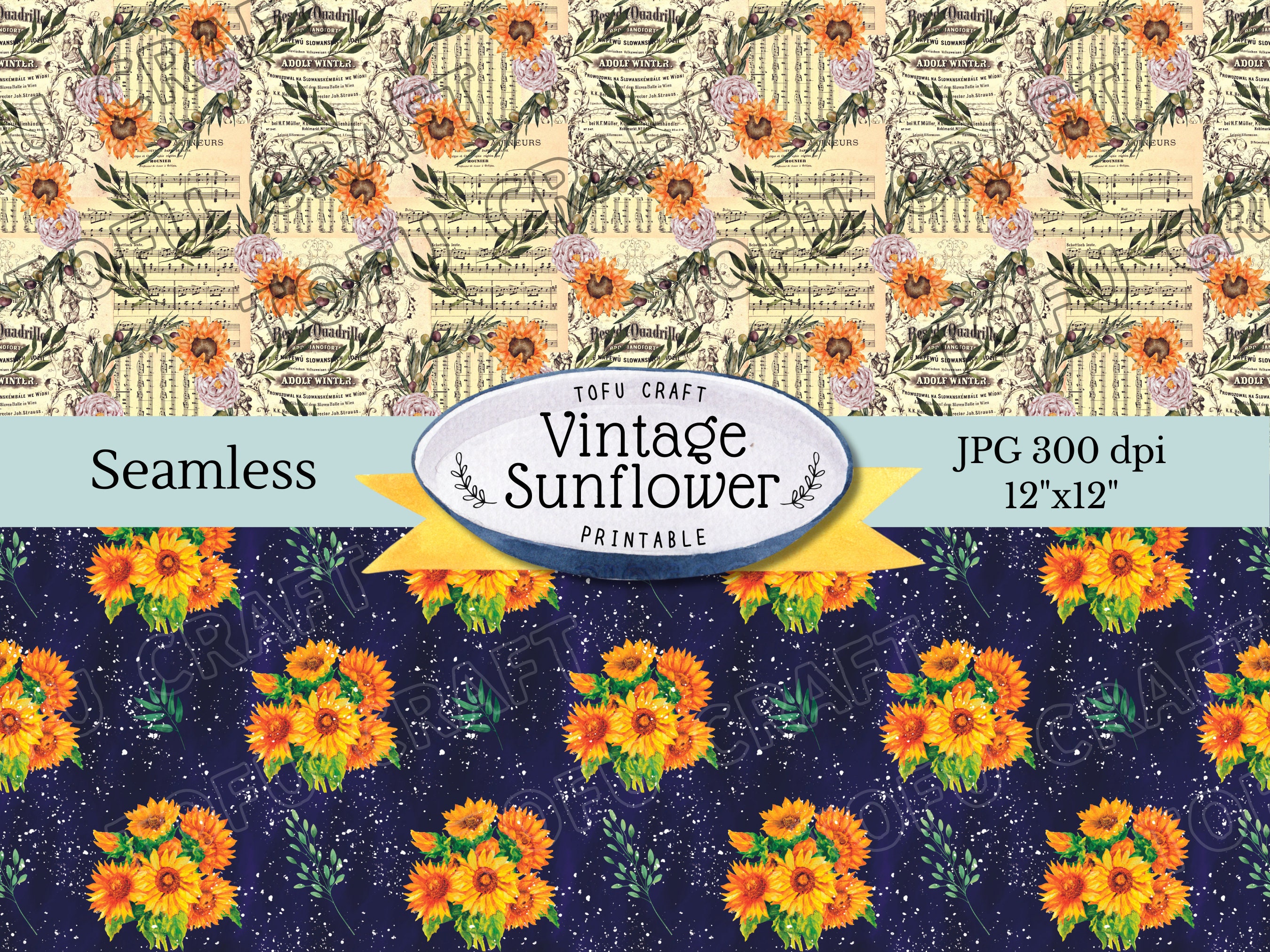 Sunflower Printable Pattern Seamless Sunflower Digital Paper Commercial Use Pattern Sunflower ...