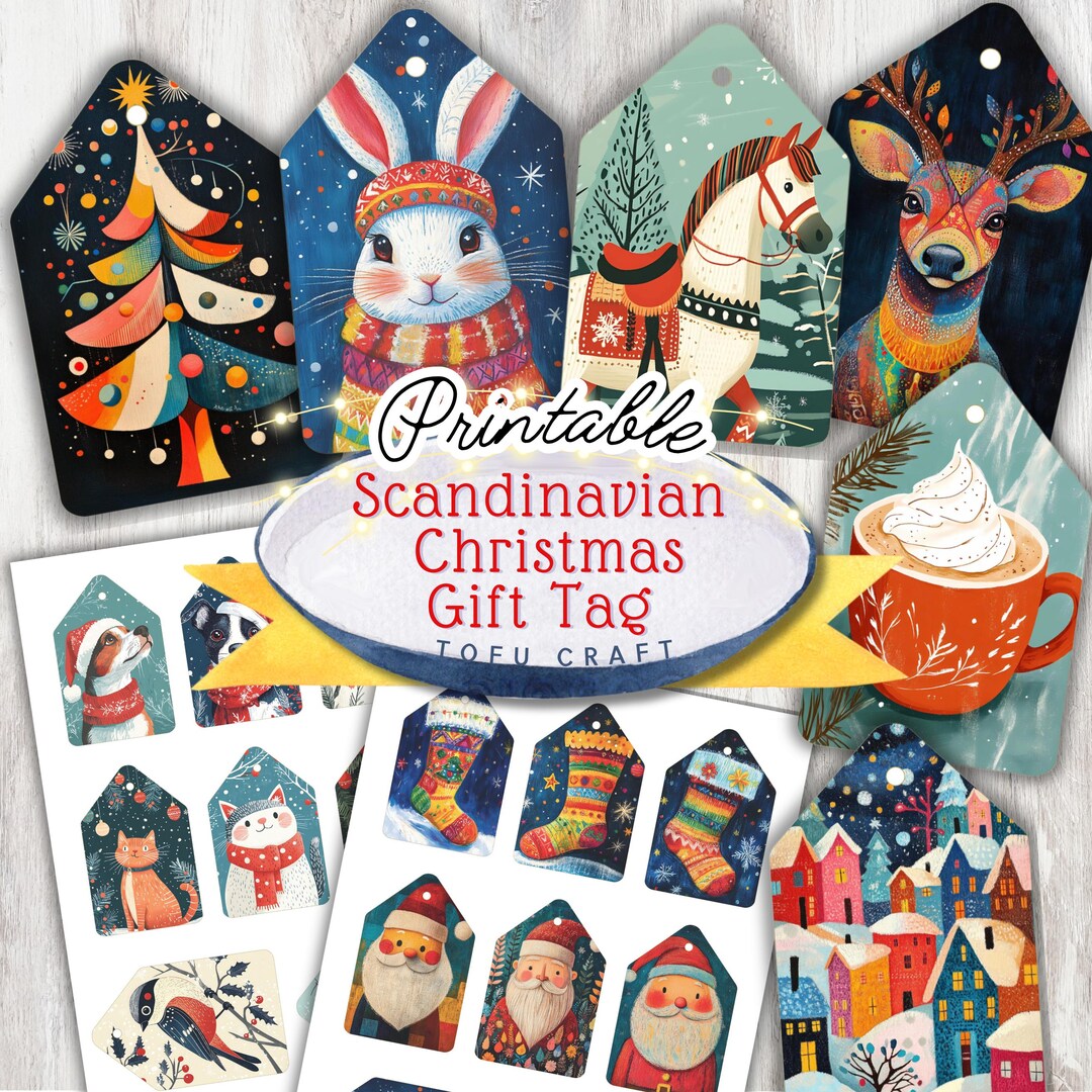 Nordic Christmas Gift Tags, Folk Art Labels (digital Download) - Etsy