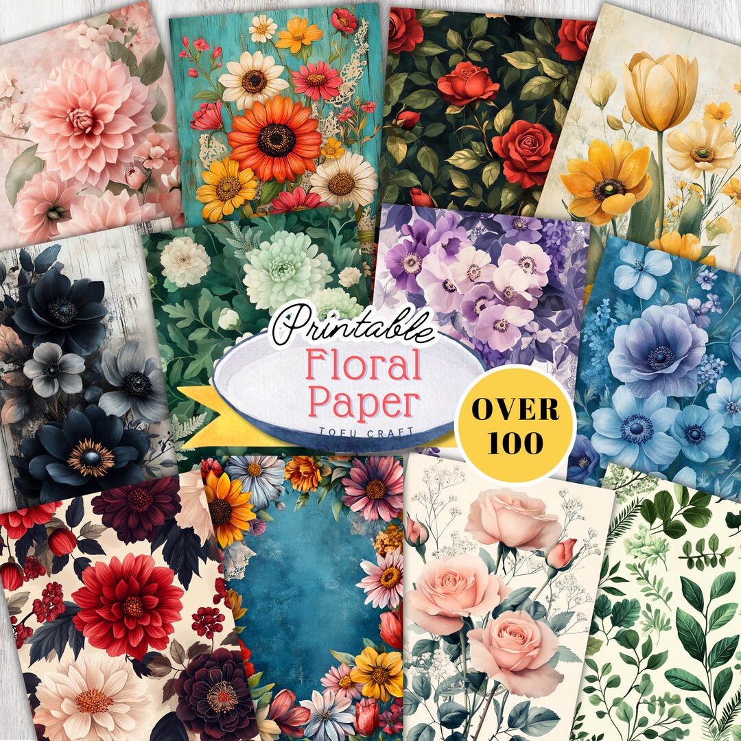 Floral Scrapbook Paper | 100+ Printable Flower Collage Sheets (digital ...
