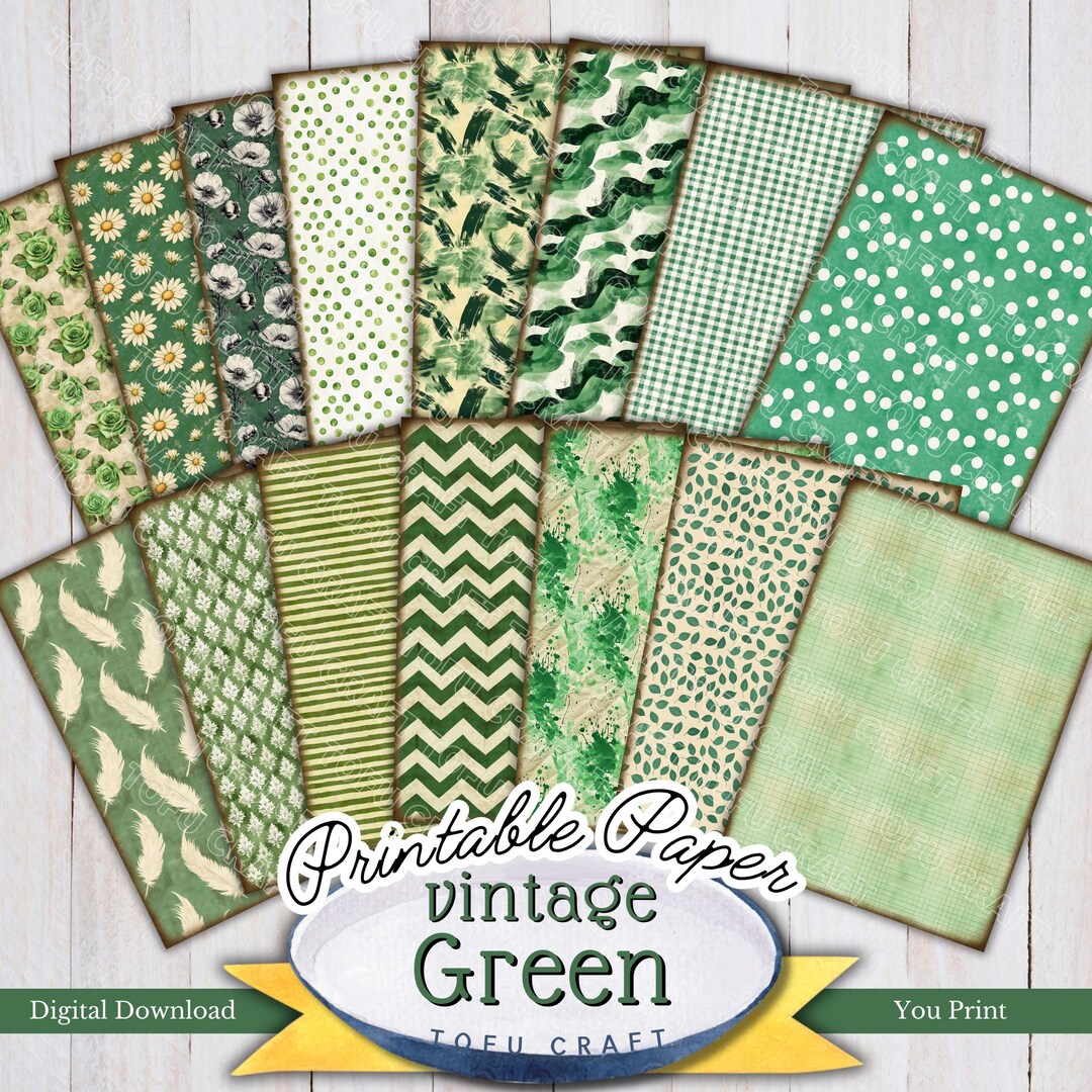 Vintage Green Junk Journal Pages, Printable Scrapbook Paper (digital ...