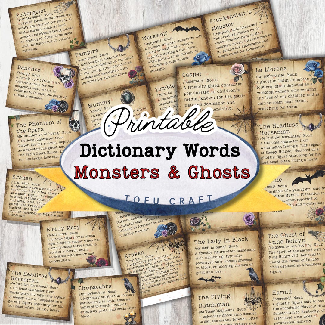 Vintage Gothic Dictionary Monsters and Ghosts Printables – Halloween ...