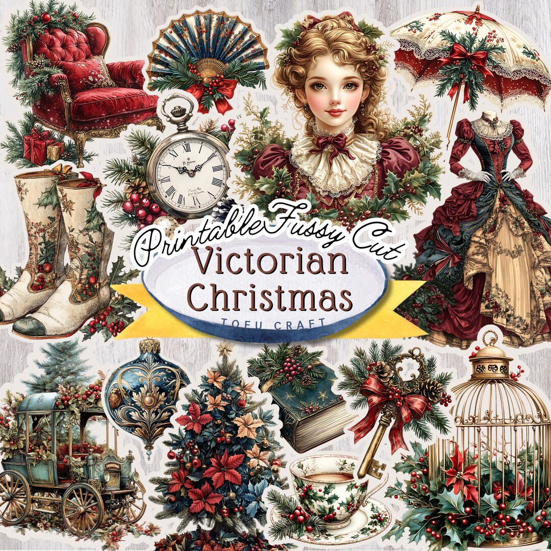 Victorian Christmas Fussy Cuts, Printable Art Journal Stickers (digital ...