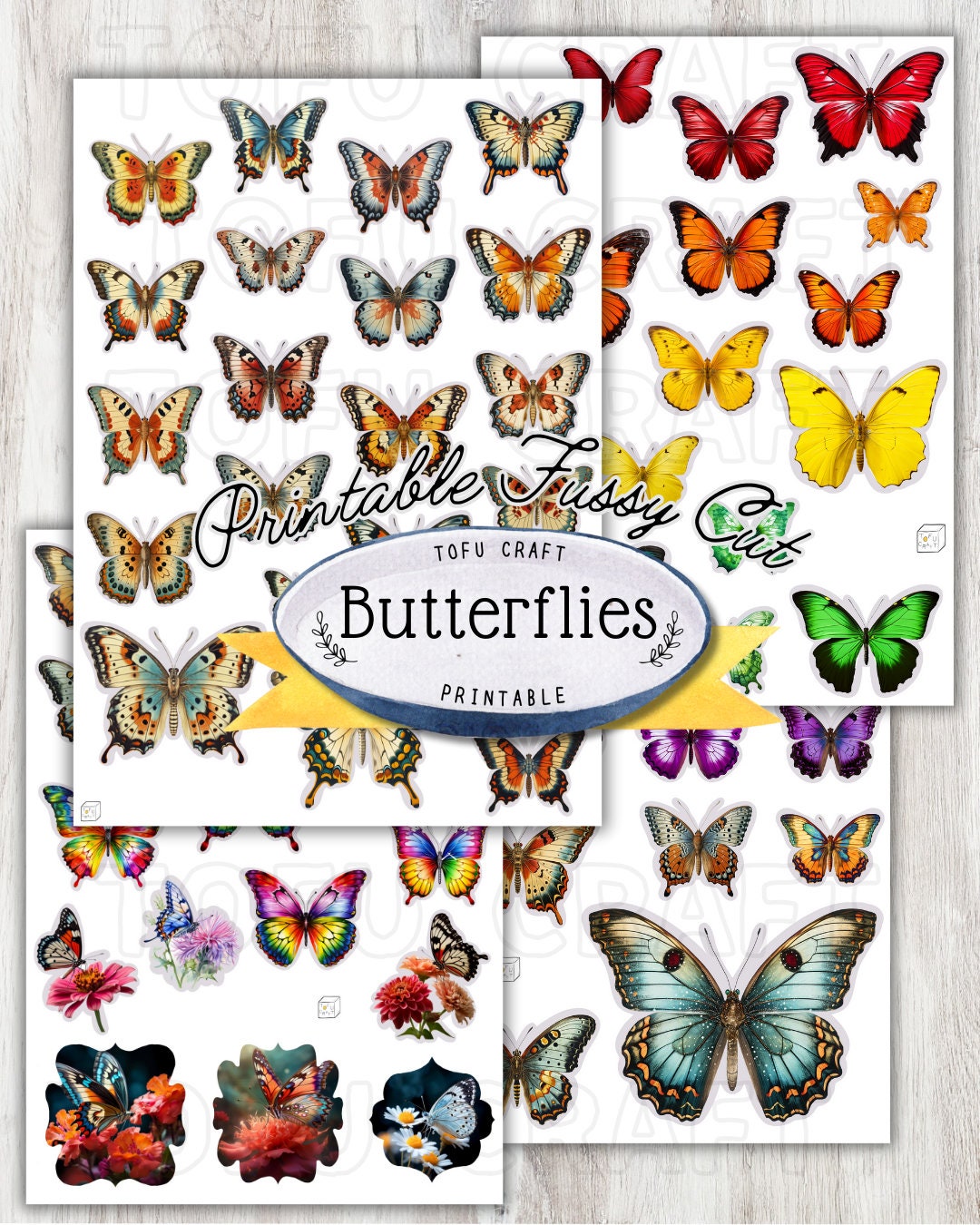 Printable Vintage Butterfly Collage Sheet Digital Download Colorful ...