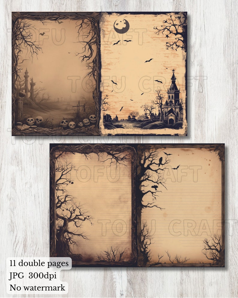 Vintage Halloween Digital Paper – Printable Junk Journal Ephemera ...
