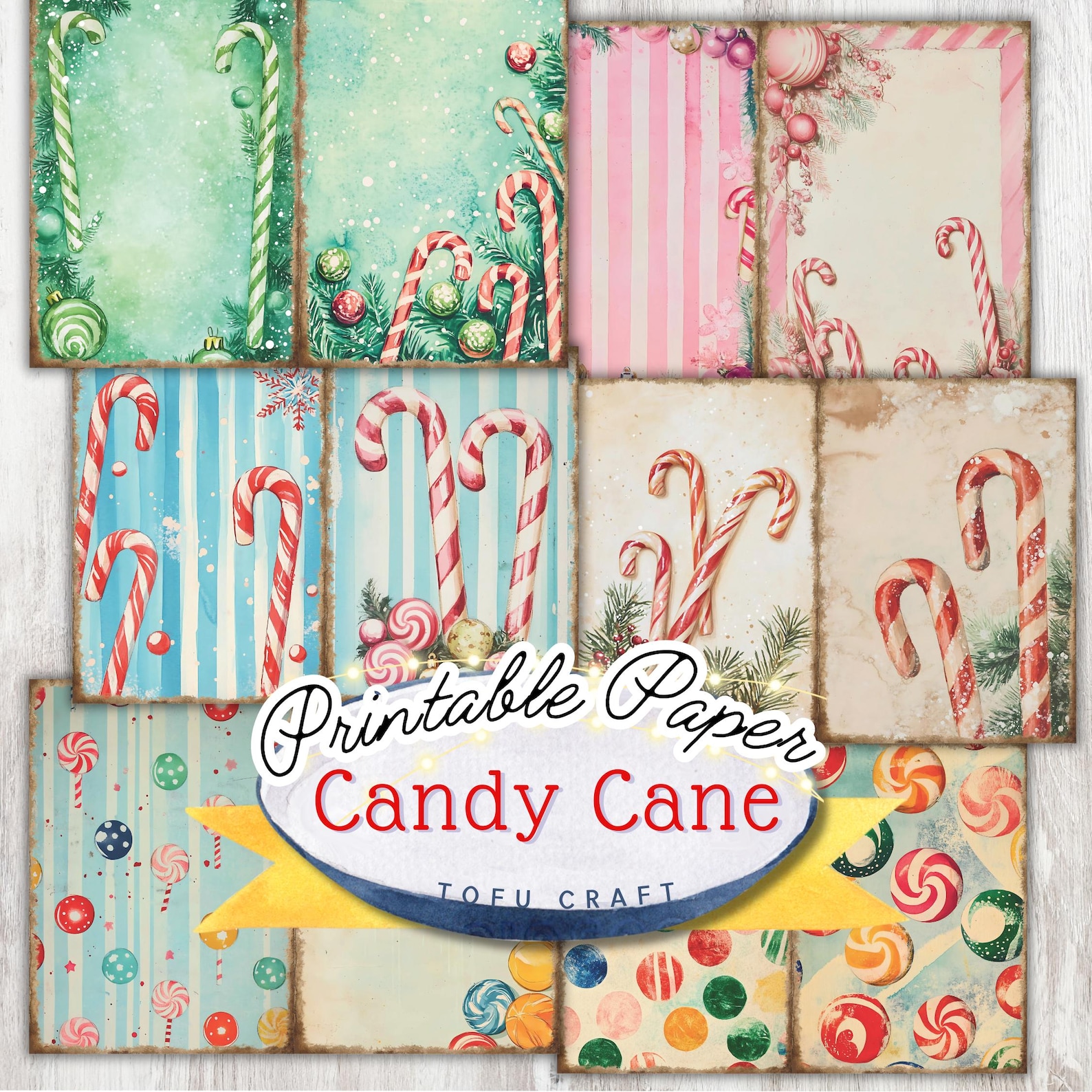 Candy Cane Christmas Junk Journal Pages, Printable Collage Papers ...