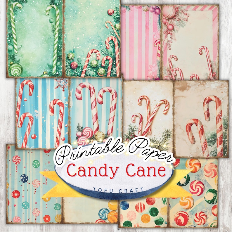 Candy Cane Junk Journal Pages, Printable Christmas Collage Papers for ...