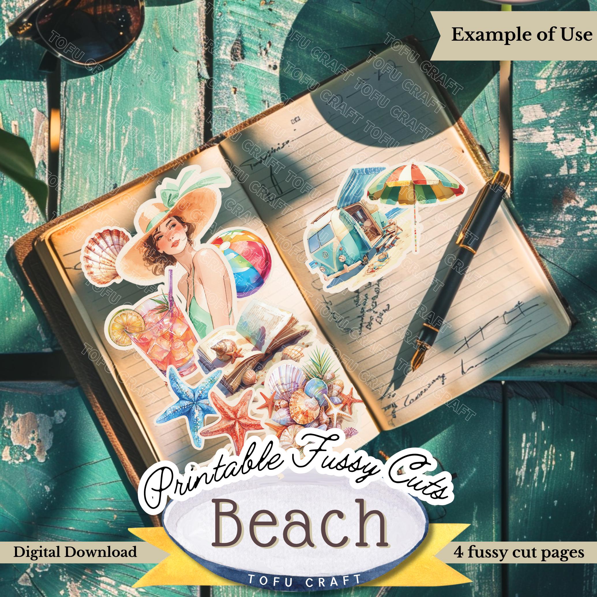 Ocean Beach Fussy Cuts, Printable Ephemera, Summer Scrapbooking ...
