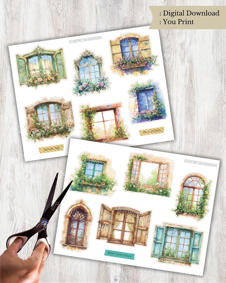 Rustic Window Ephemera for Junk Journal Scrapbooking Watercolor Vintage ...