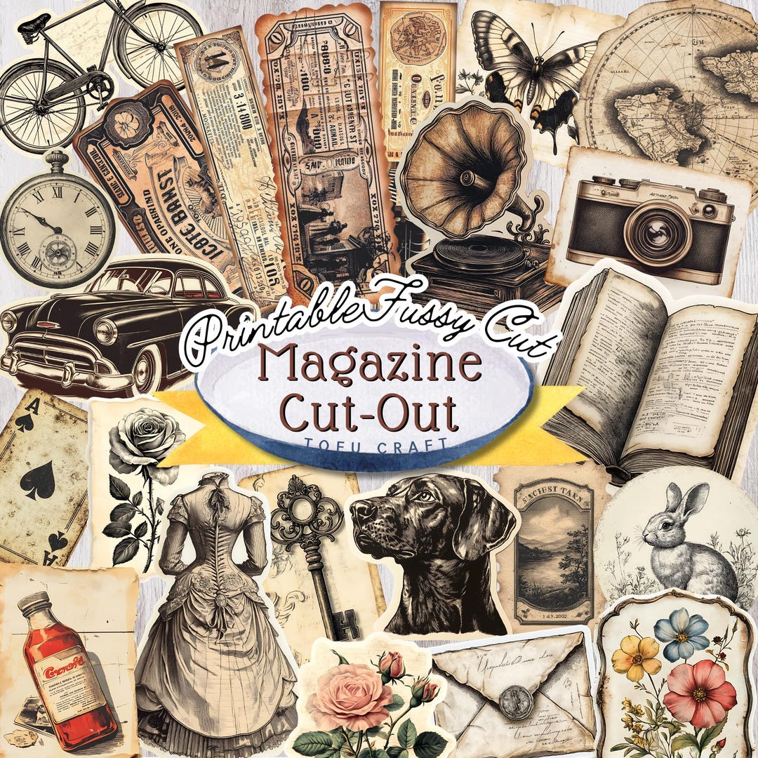 Vintage Magazine Cut-outs, Ephemera Art Collage (digital Download ...