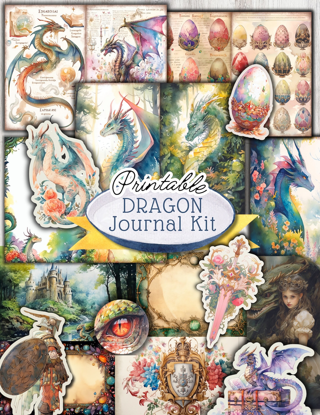 Printable Dragon Junk Journal Kit Fantasy Dragon Digital Download ...