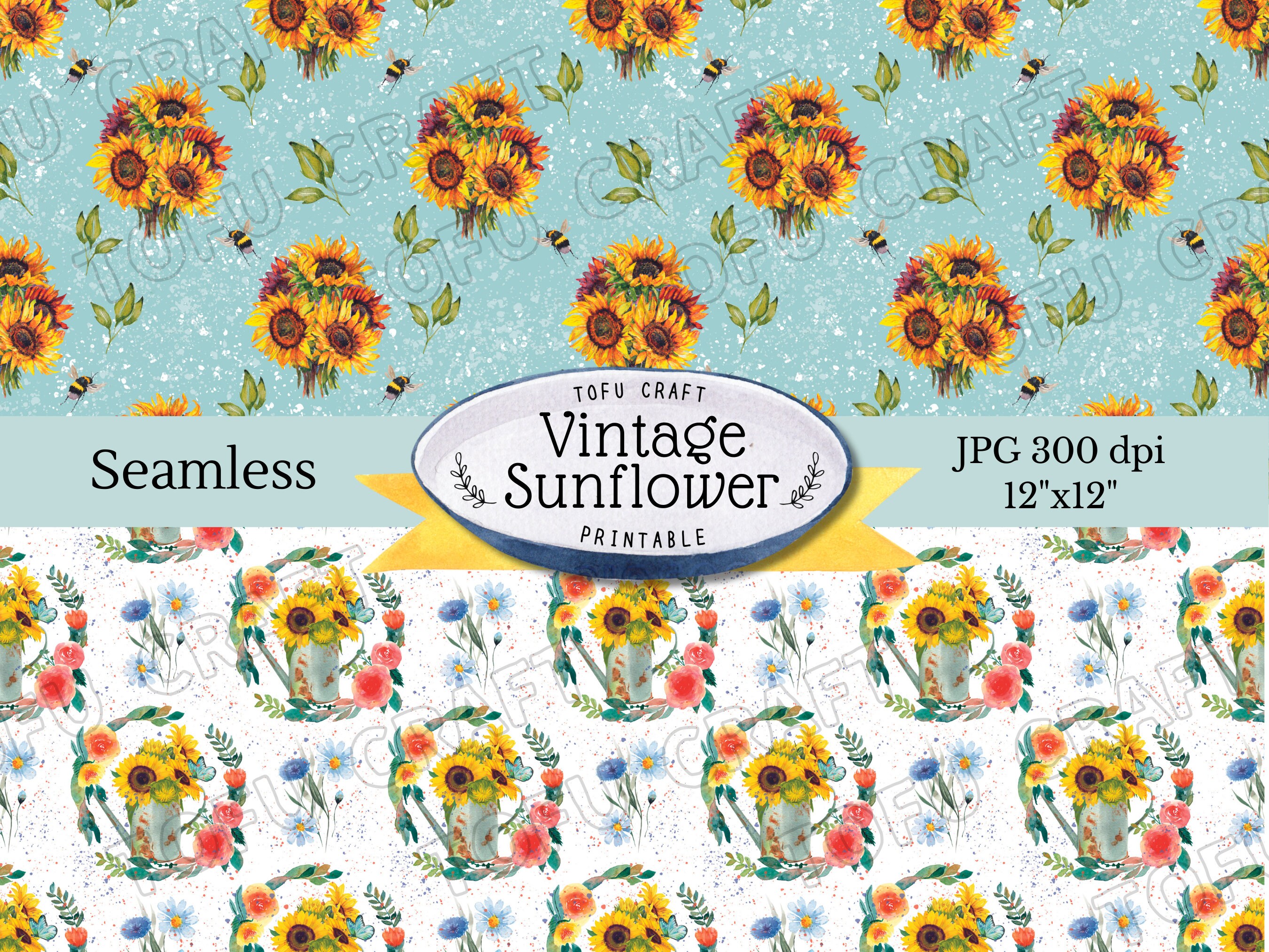 Sunflower Printable Pattern Seamless Sunflower Digital Paper Commercial Use Pattern Sunflower ...