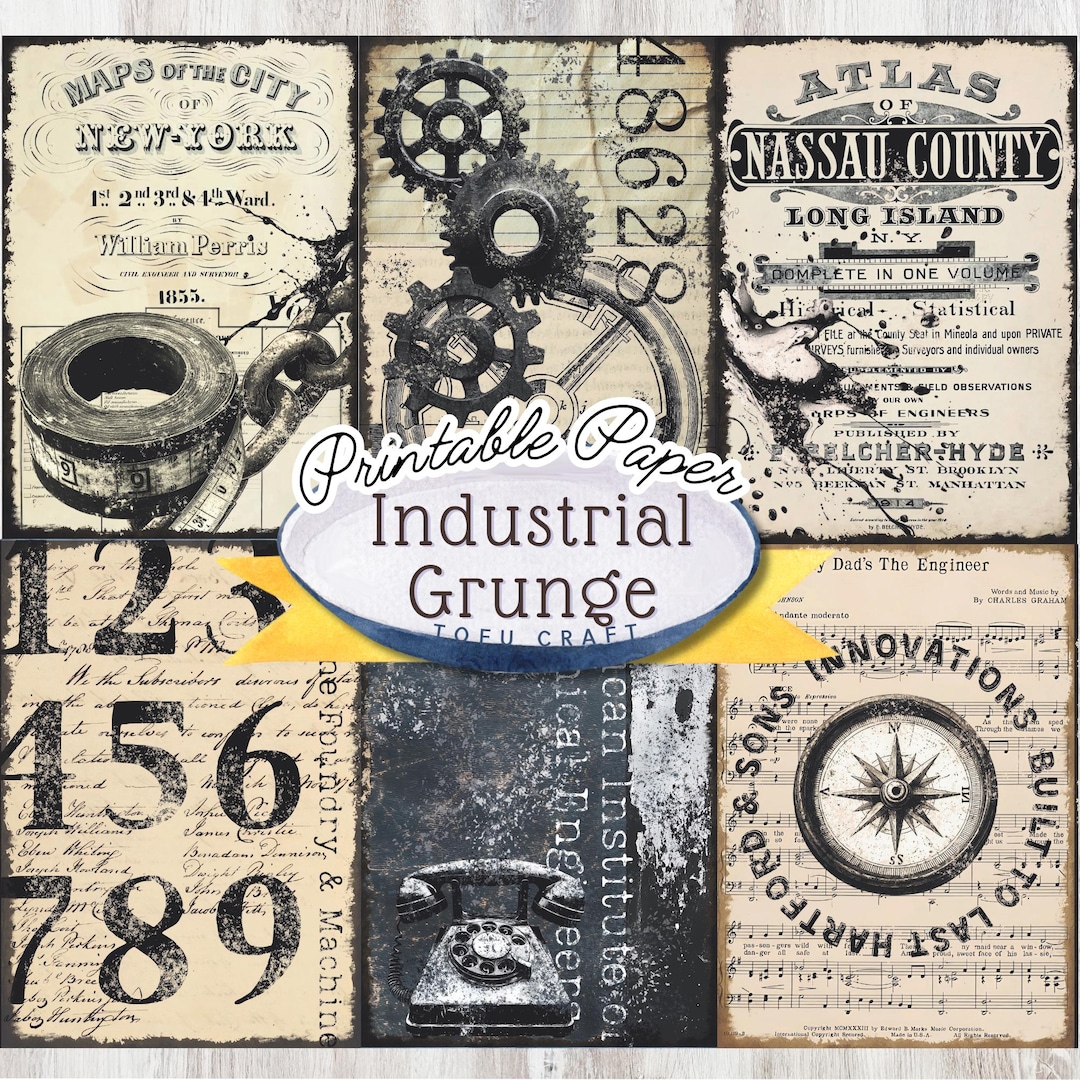 Rustic Industrial Journal Pages, Printable Vintage Grunge Art Journal ...