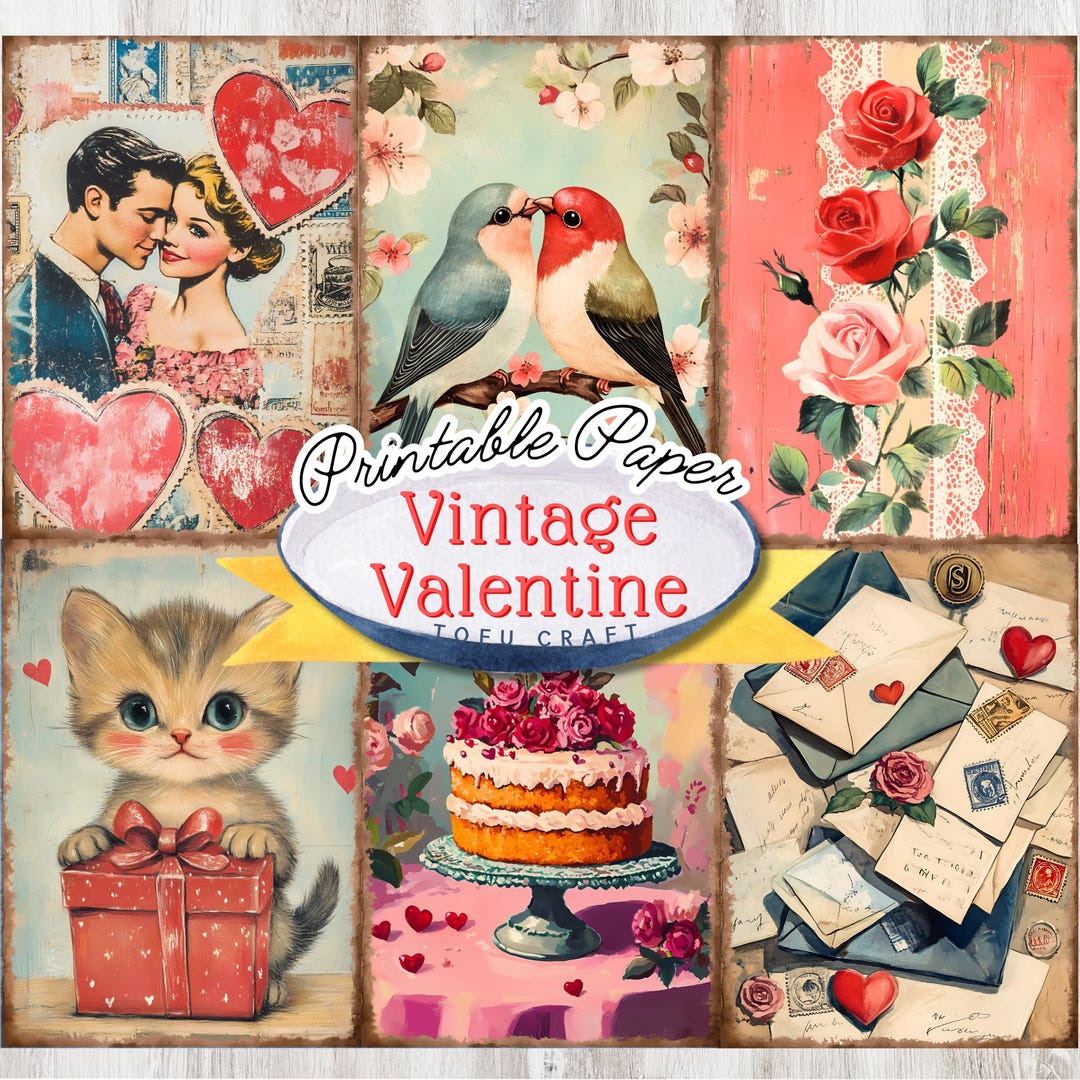 Vintage Style Valentine Junk Journal Pages, Printable Valentine Collage ...