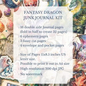 Fantasy Dragon Junk Journal Kit | Printable Ephemera (digital Download ...