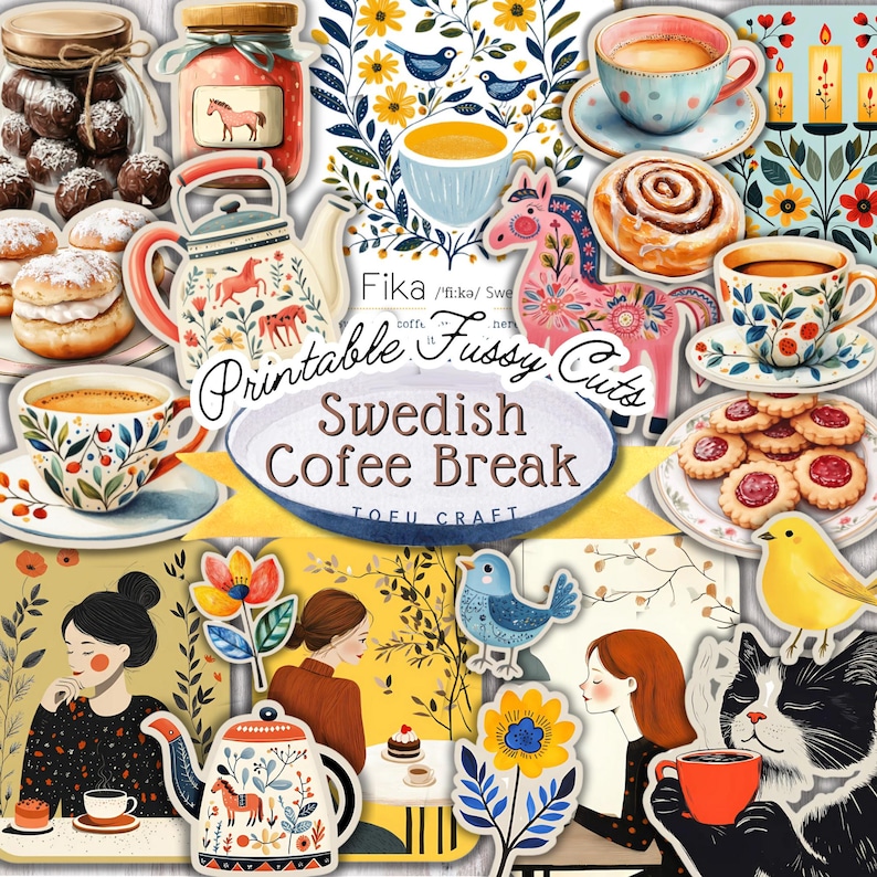 FIKA Swedish Coffee Break Printable Ephemera | Junk Journal Stickers ...