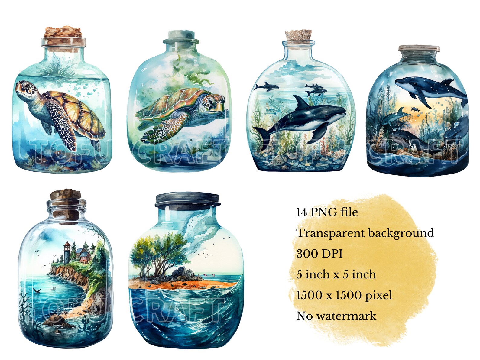 Ocean in a Bottle Clipart Digital Print Mermaid Commercial Use - Etsy