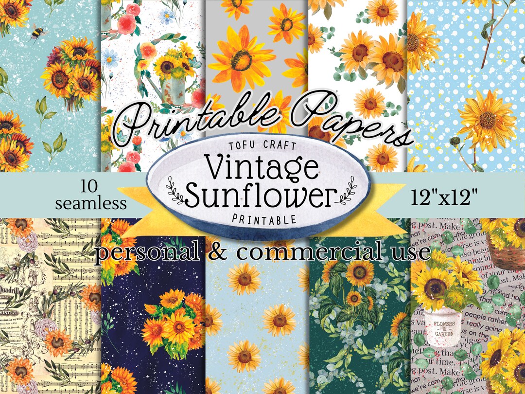 Sunflower Printable Pattern Seamless Sunflower Digital Paper Commercial Use Pattern Sunflower ...