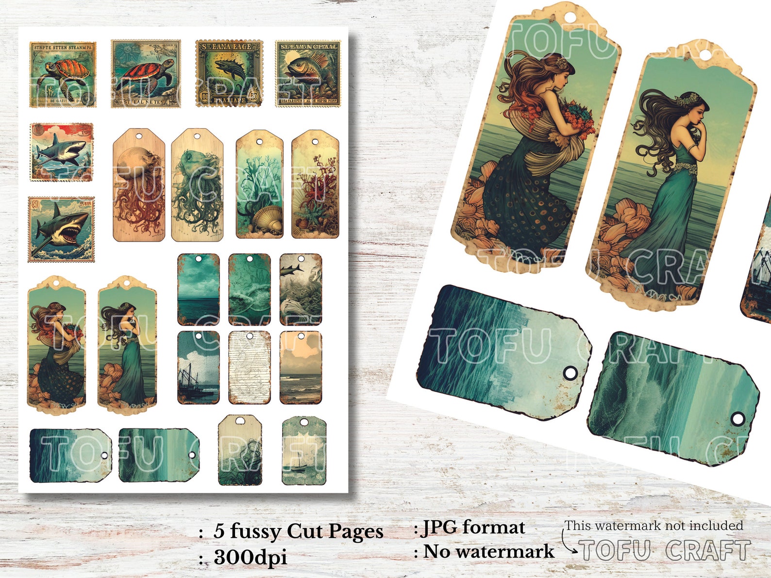Mermaid Junk Journal Kit Printable Vintage Digital Paper and Ephemera ...