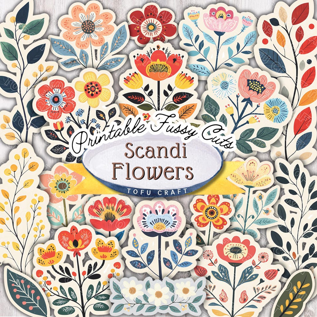 Scandinavian Flower Stickers | Folk Art Ephemera (digital Download) - Etsy