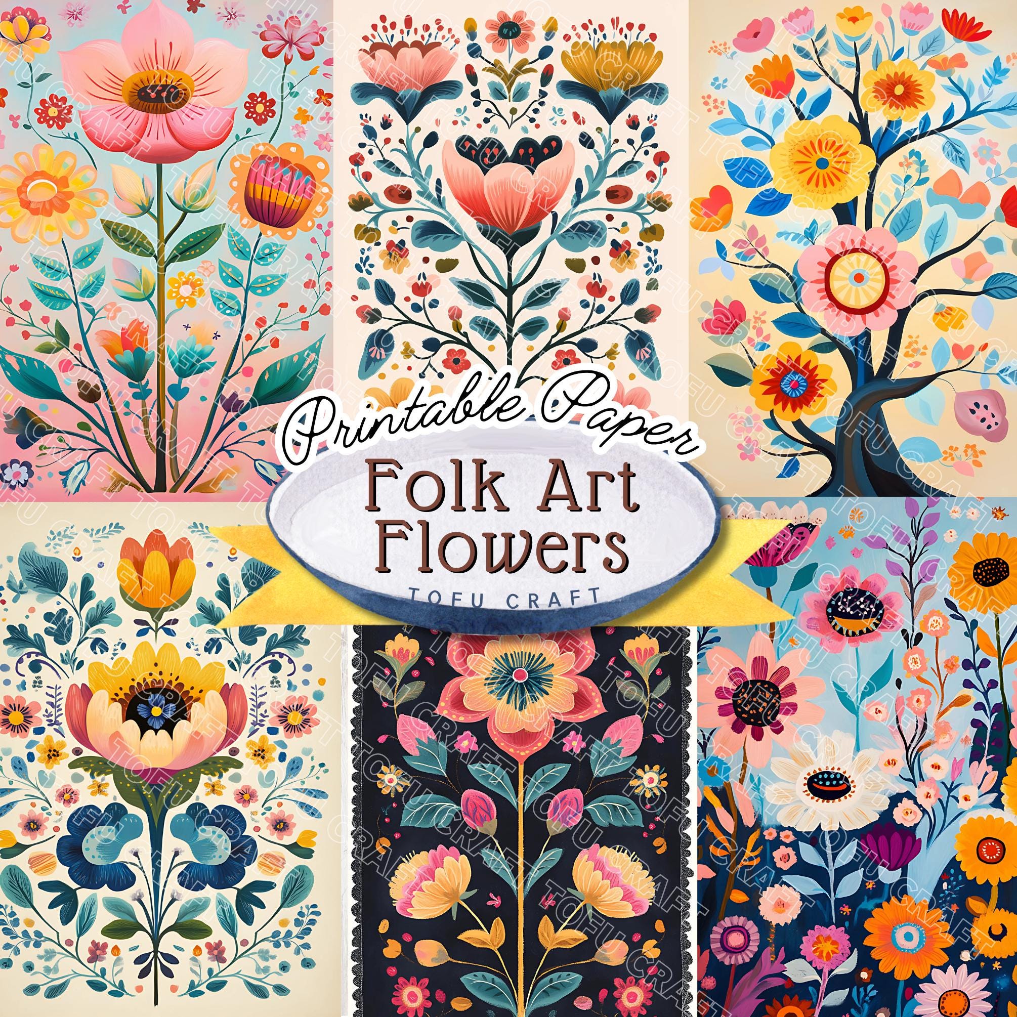 Scandinavian Folk Art Flower Printable Paper, Collage Sheets (digital ...