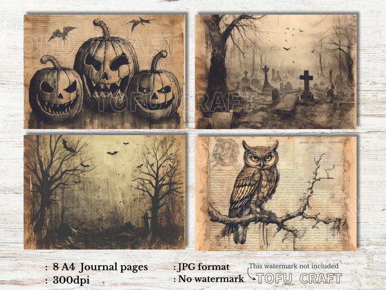 Halloween Junk Journal Kit, Spooky Ephemera, Fussy Cuts (digital ...