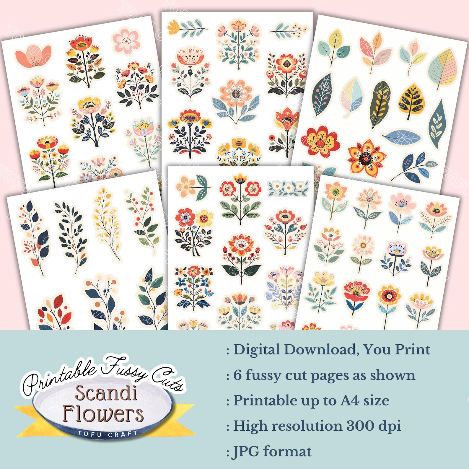 Scandinavian Flower Stickers | Folk Art Ephemera (digital Download) - Etsy