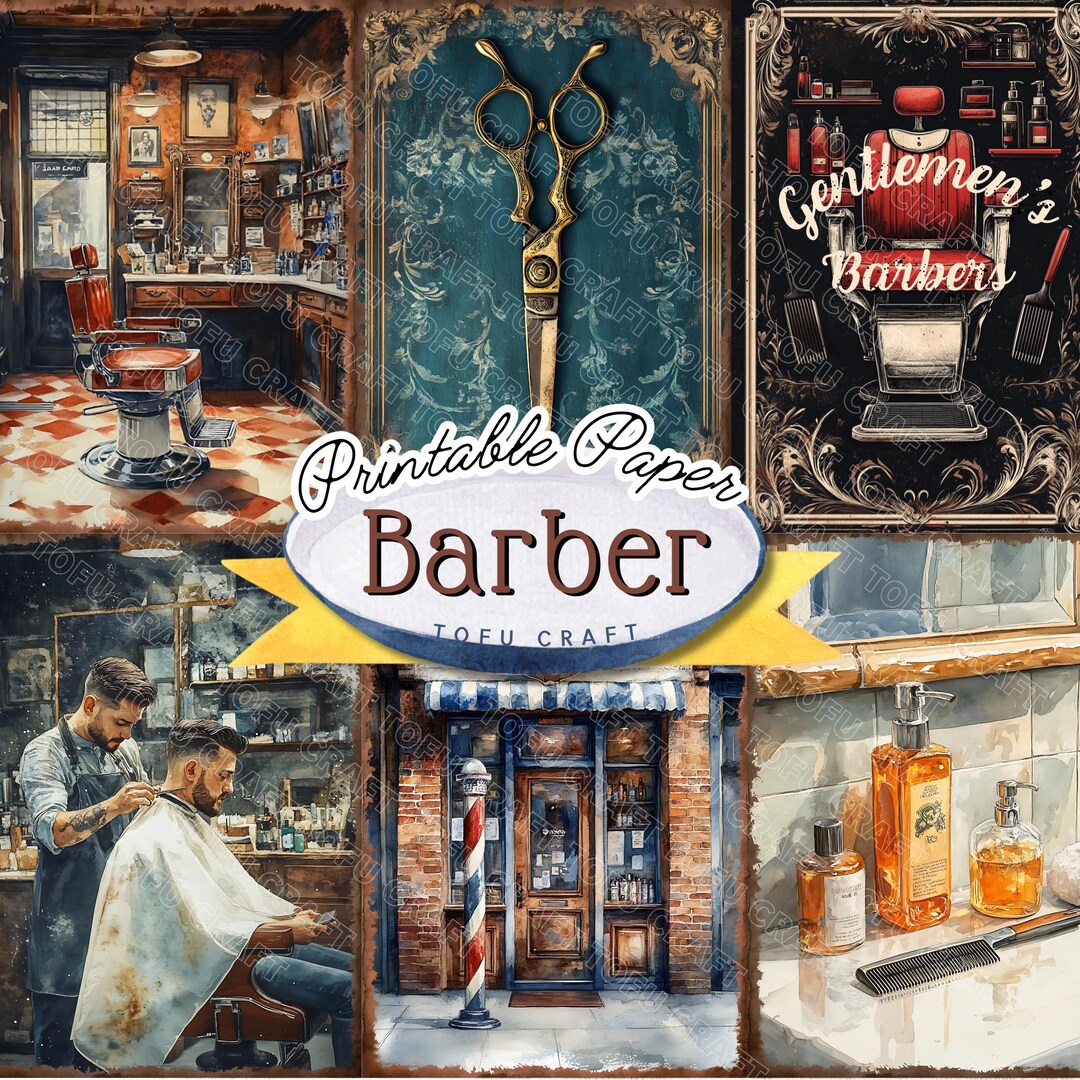Barber Shop Junk Journal Pages, Printable Watercolor Hair Salon Collage ...