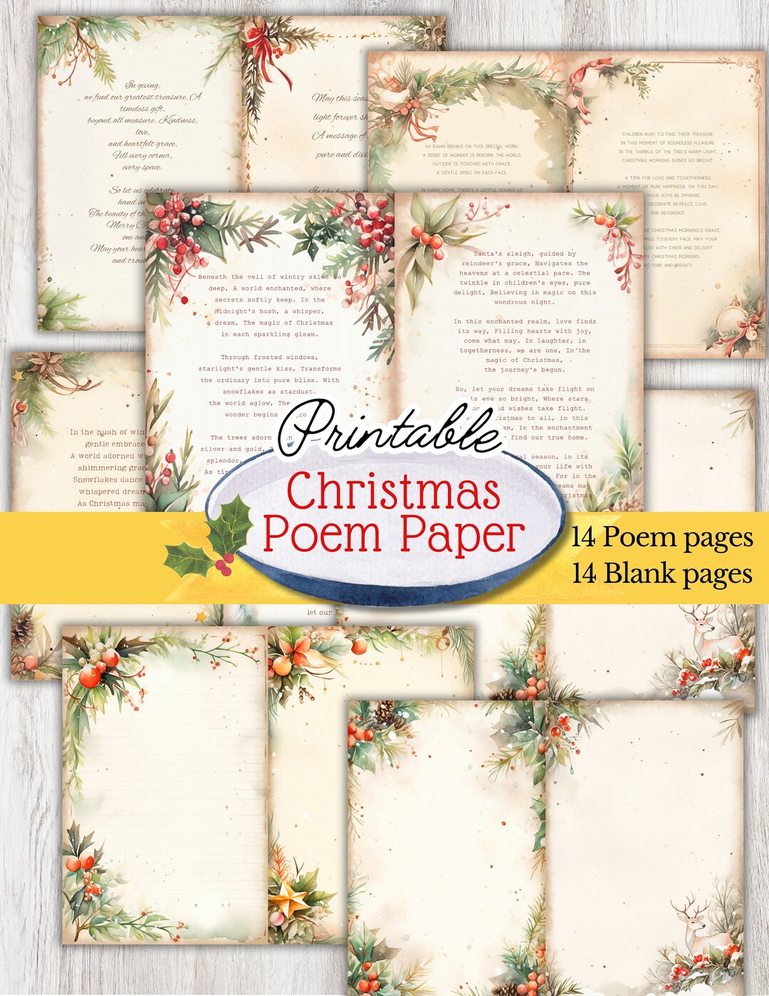 Christmas Poem Paper, Junk Journal Printable Pages (digital Download ...