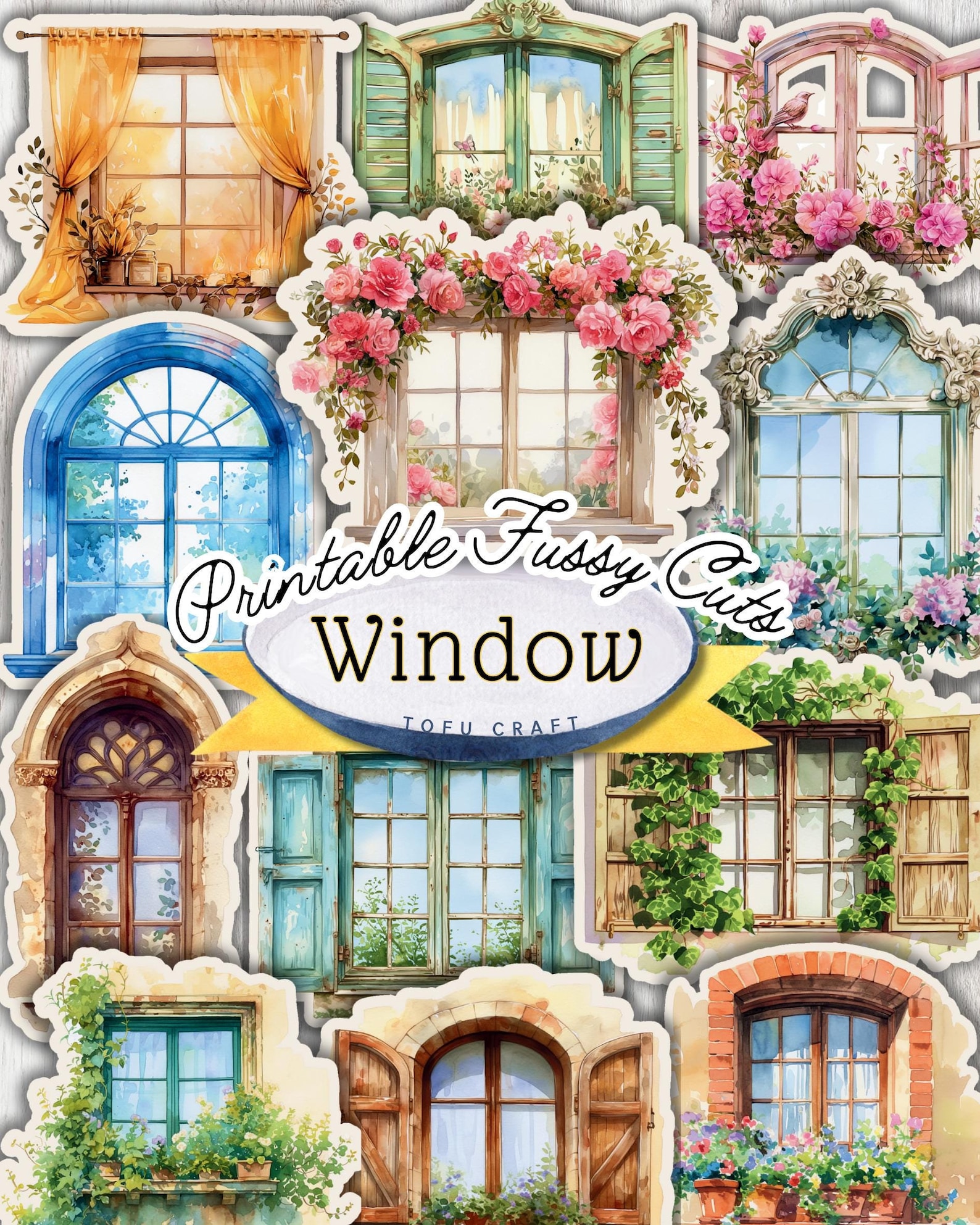 Rustic Window Ephemera for Junk Journal Scrapbooking Watercolor Vintage ...