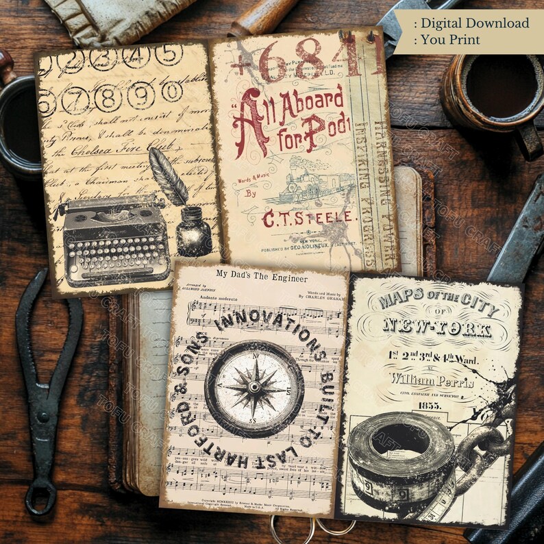 Rustic Industrial Grunge Journal Pages, Steampunk Collage Sheets ...
