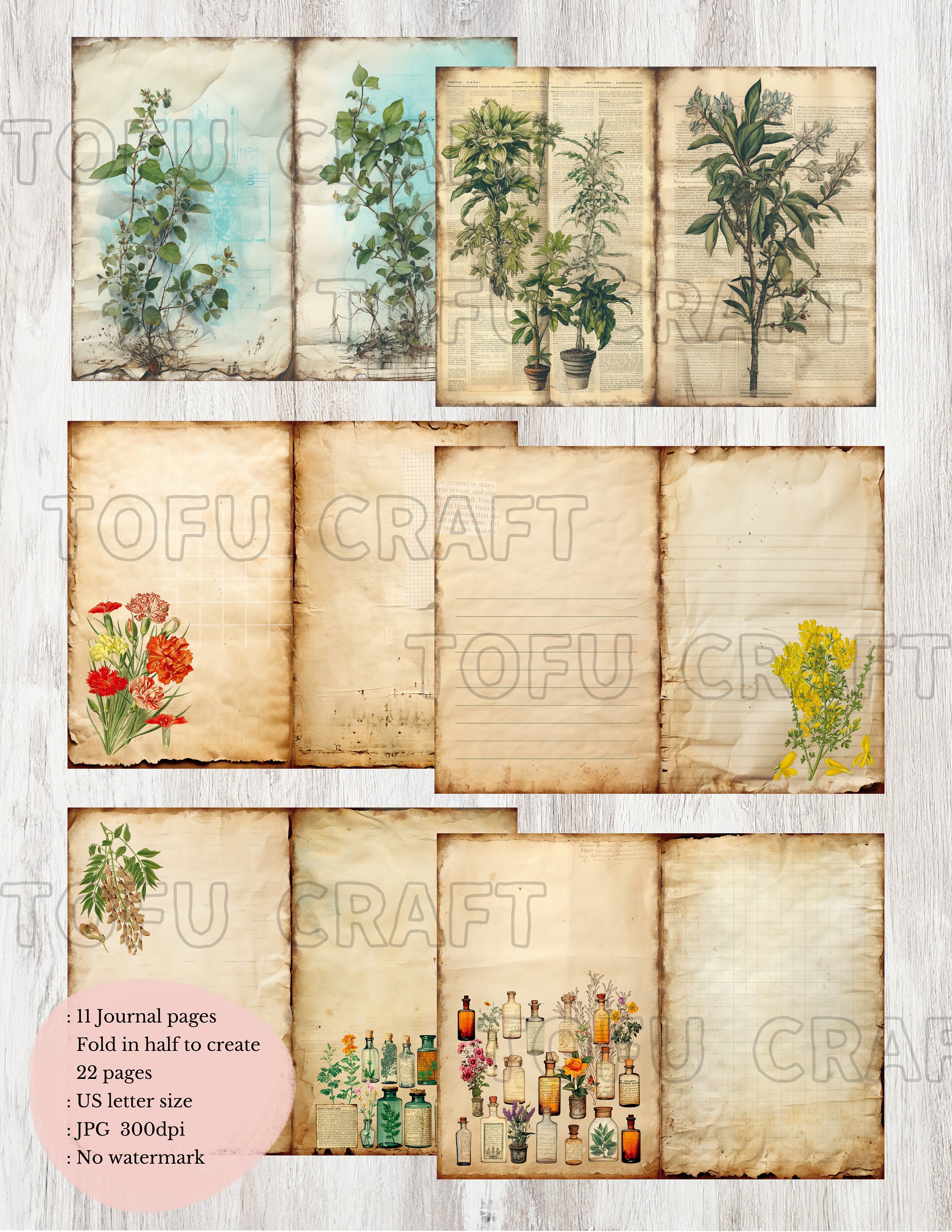 Naturalist Junk Journal Kit Printable, Botanical Journal Making Kit ...