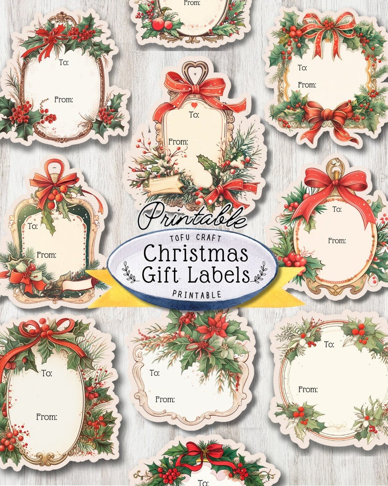 Printable Vintage Christmas Gift Tags Retro Holiday Tags Digital ...