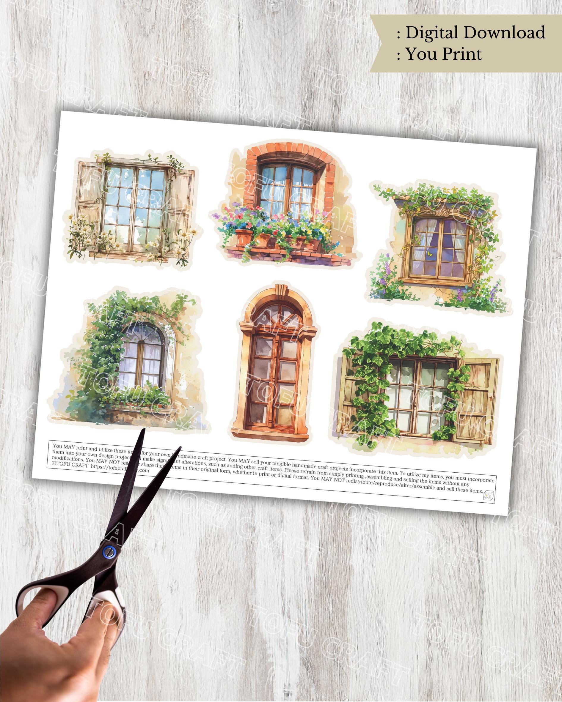 Rustic Window Ephemera for Junk Journal Scrapbooking Watercolor Vintage ...