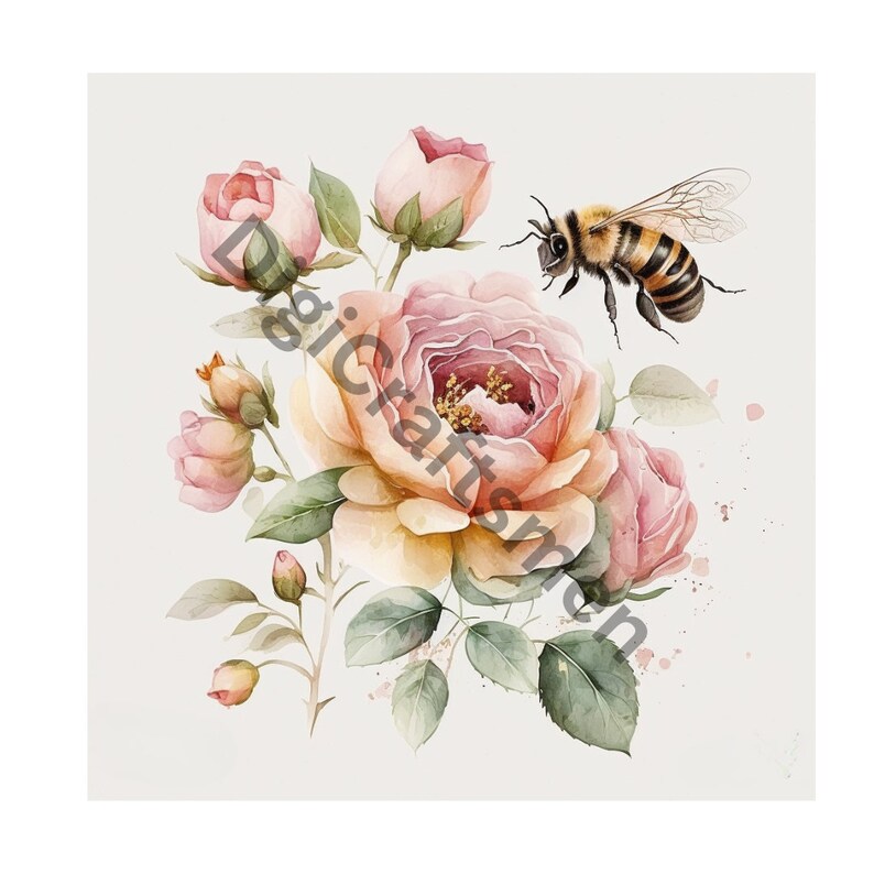 Watercolor Honey Bee and Flowers Clipart, PNG, Commercial Use - Etsy