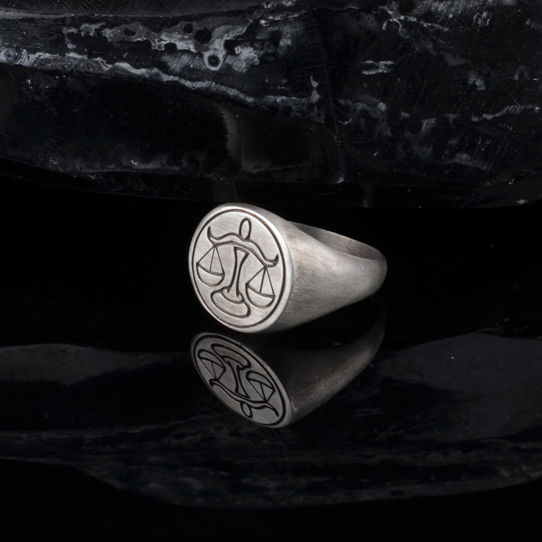Libra Engraved Signet Ring for Men, Male Pinky Ring in Sterling Silver ...