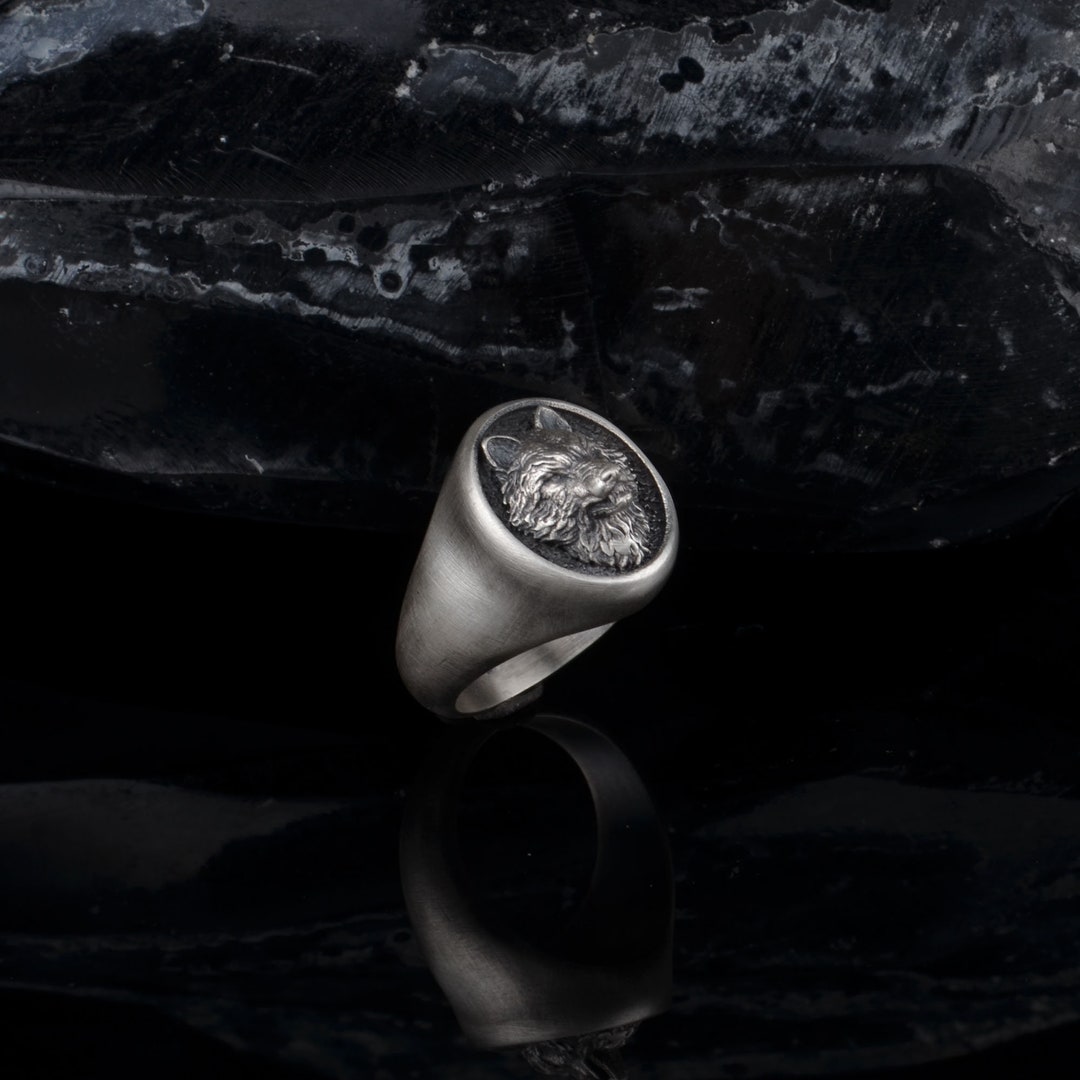 Wolf Handmade Signet Ring, Sterling Silver Wolf Pinky Men Ring, Silver ...