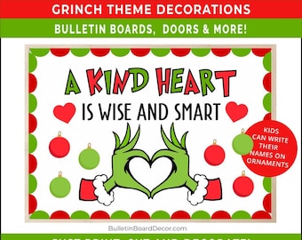 Grinch Inspired Kind Heart Colorful Bulletin Board Decor & Activity ...