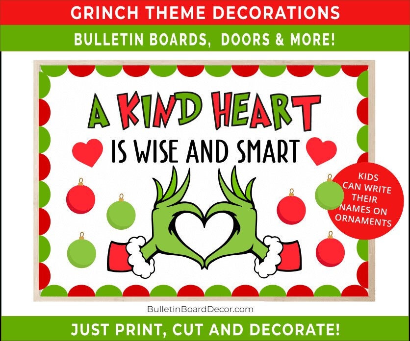 Grinch Inspired Kindness Bulletin Board Decor & Activity - INSTANT ...