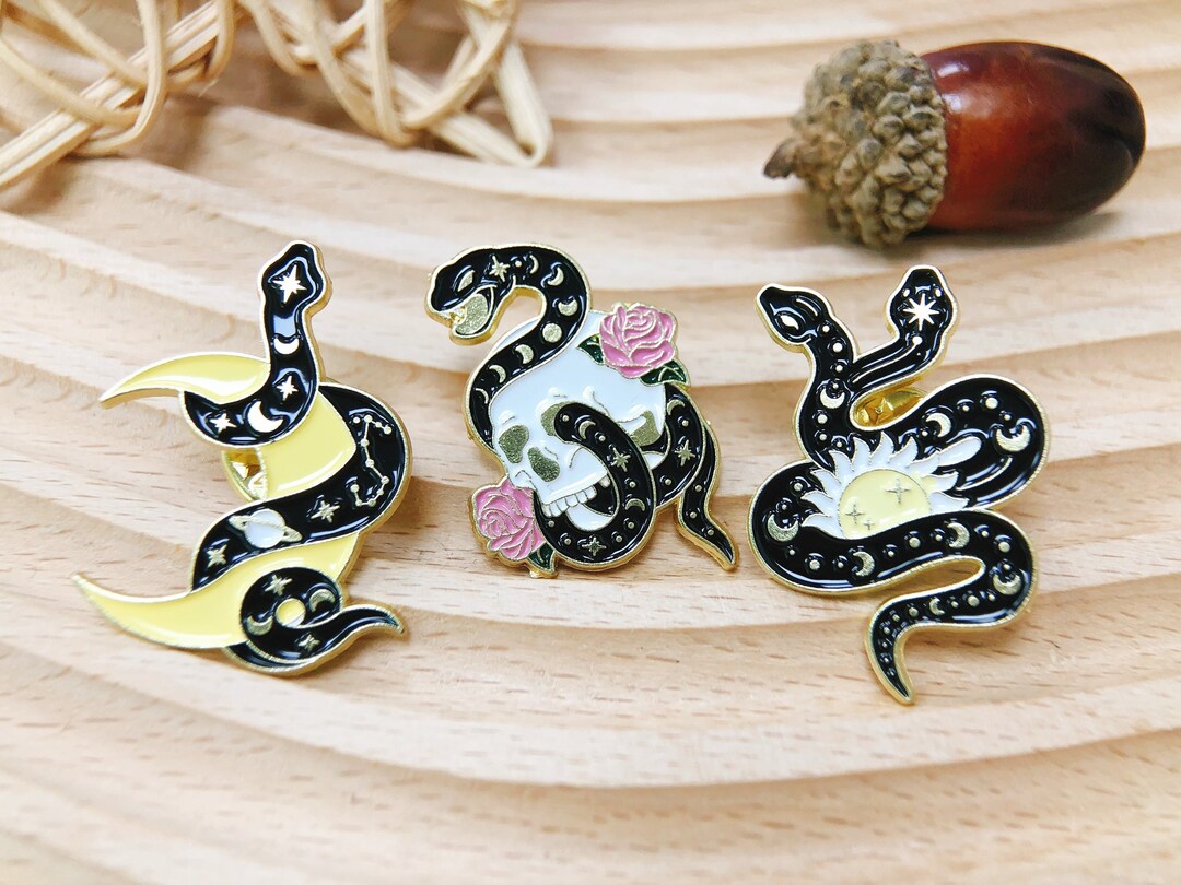 Snake Sun Moon Skull Halloween Enamel Pin Cute Animal Enamel - Etsy