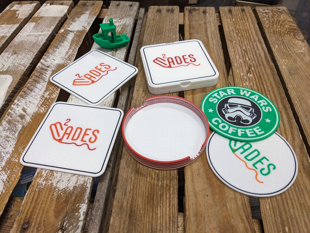 Set of 6 Custom 3D Printed Coasters With Holder, Round or Rectangle. - Etsy