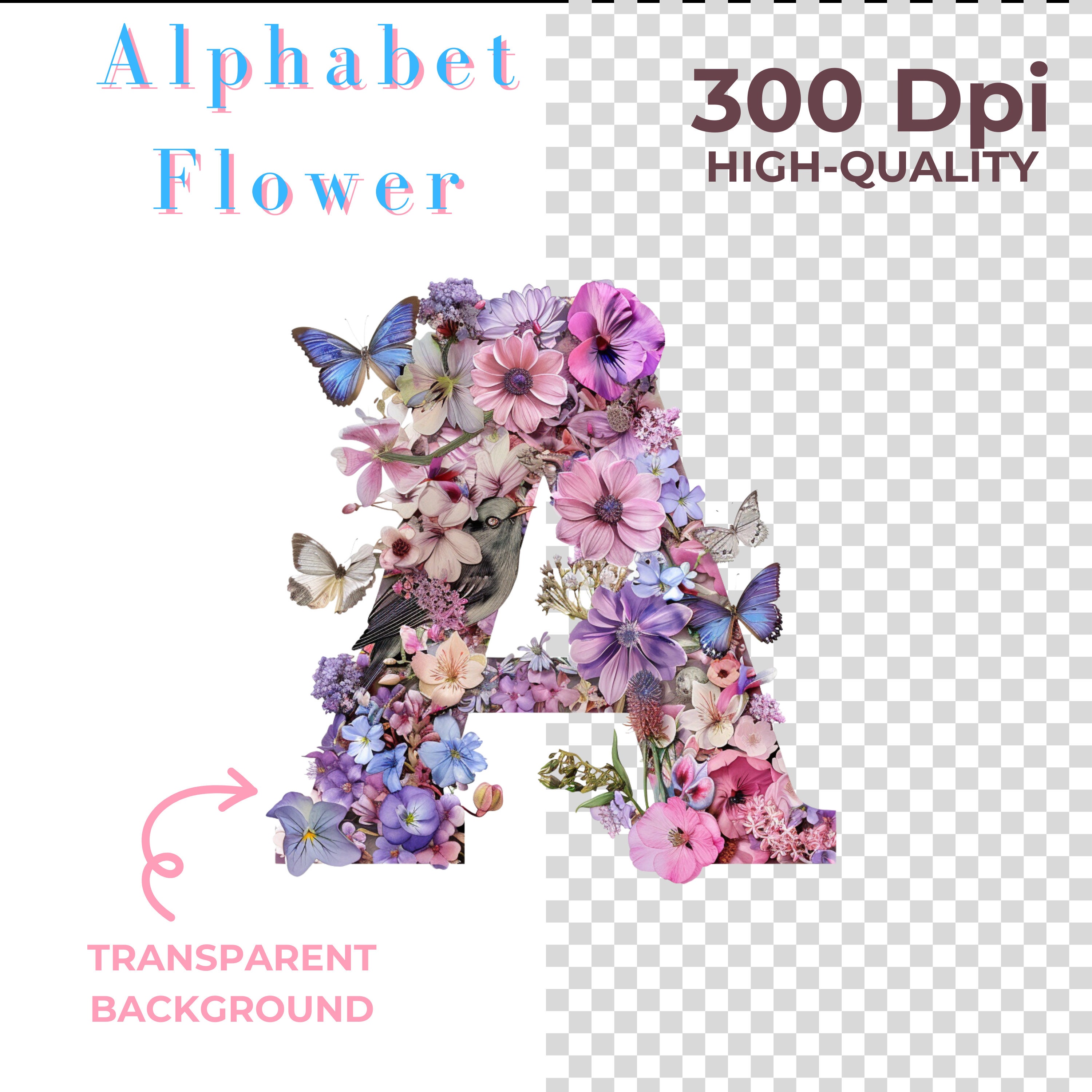 Watercolor Alphabet Floral Letters Clipart PNG Set Pink Alphabet ...