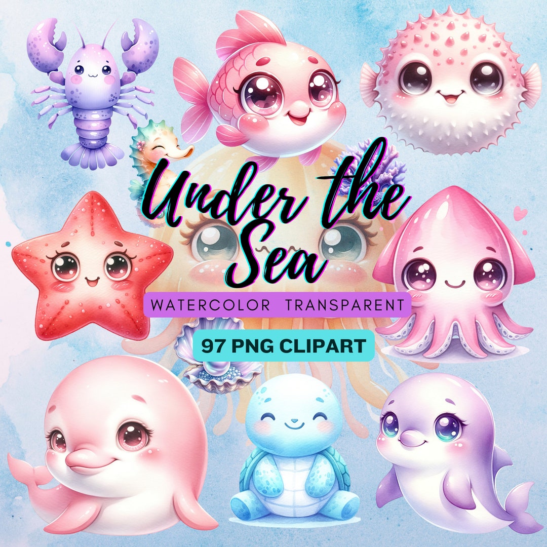 Watercolor Pastel Cute Under the Sea Animal Fish, Dolphin, Whale ...