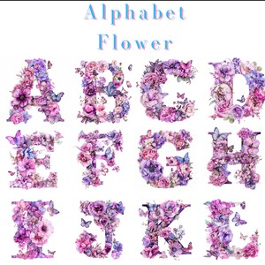 Watercolor Alphabet Floral Letters Clipart PNG Set Pink Alphabet ...